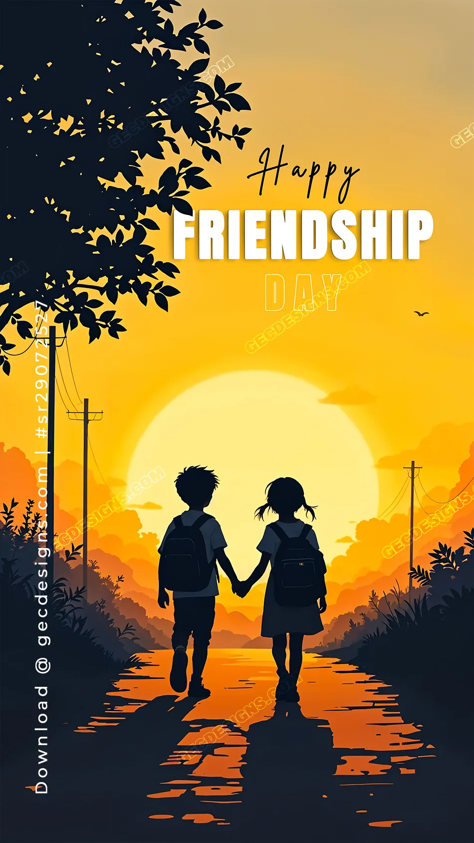 Happy Friendship Day Silhouette Image of Boy and Girl Walking at Sunset ...