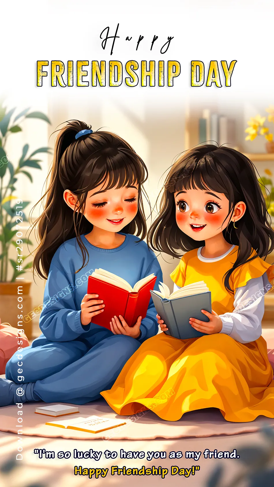 Happy Friendship Day Wishes Image of Two Girls Reading Together Indoors ...