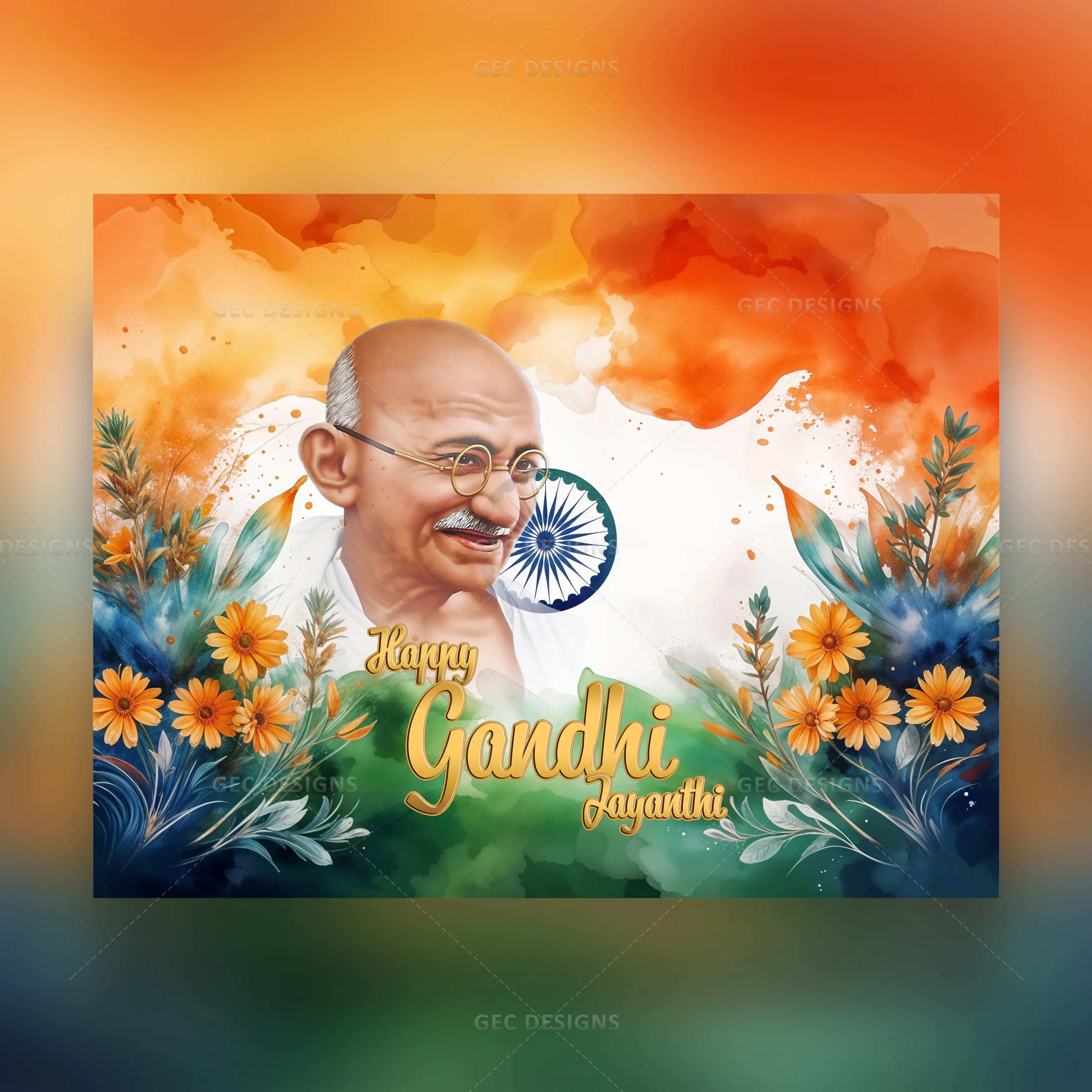 Happy Gandhi Jayanti, wishes and greetings with Indian flag background ...