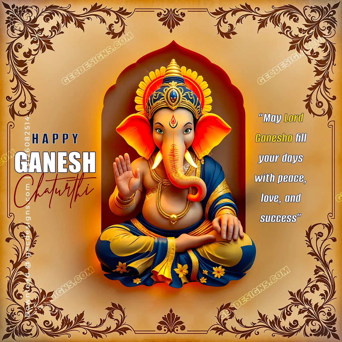 Happy Ganesh Chaturthi 2025 Wishes, Image of Lord Ganesha with Golden ...