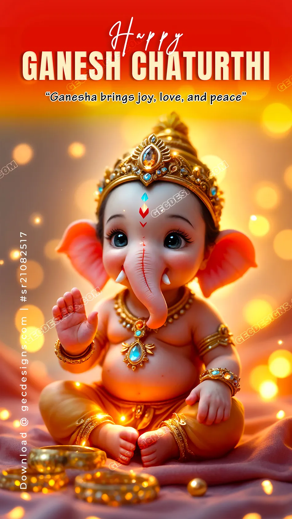 Happy Ganesh Chaturthi Wishes Image of Bal Ganesh with Joyful Blessings - GEC Designs