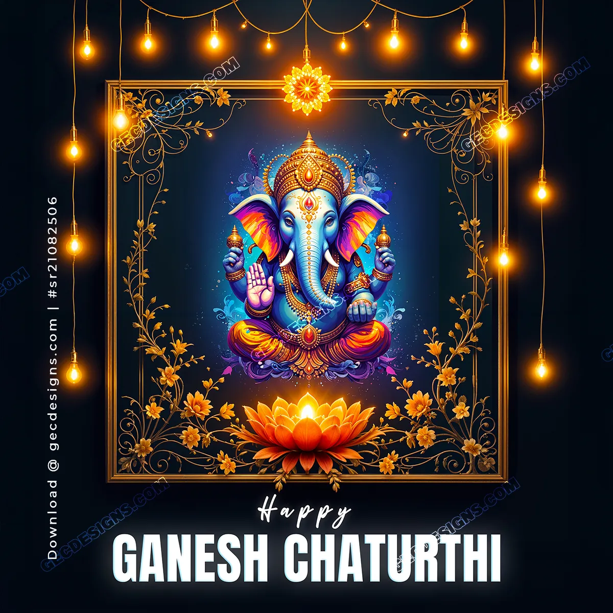 Happy Ganesh Chaturthi Wishes Image with Lord Ganesh and Divine Lights ...