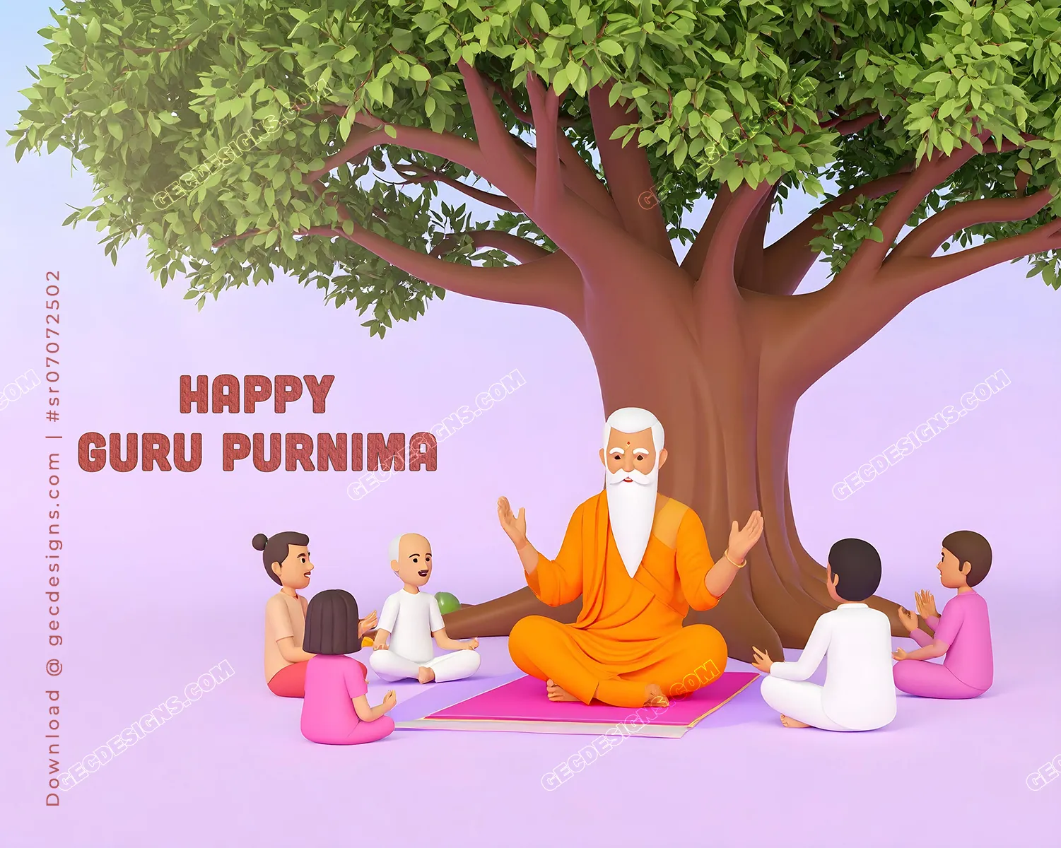 Happy Guru Purnima Wishes Image Featuring Guru Teaching Disciples in 3D ...
