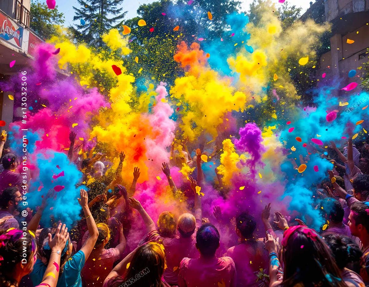 Happy Holi people throw colors at each other AI Generated - GEC Designs