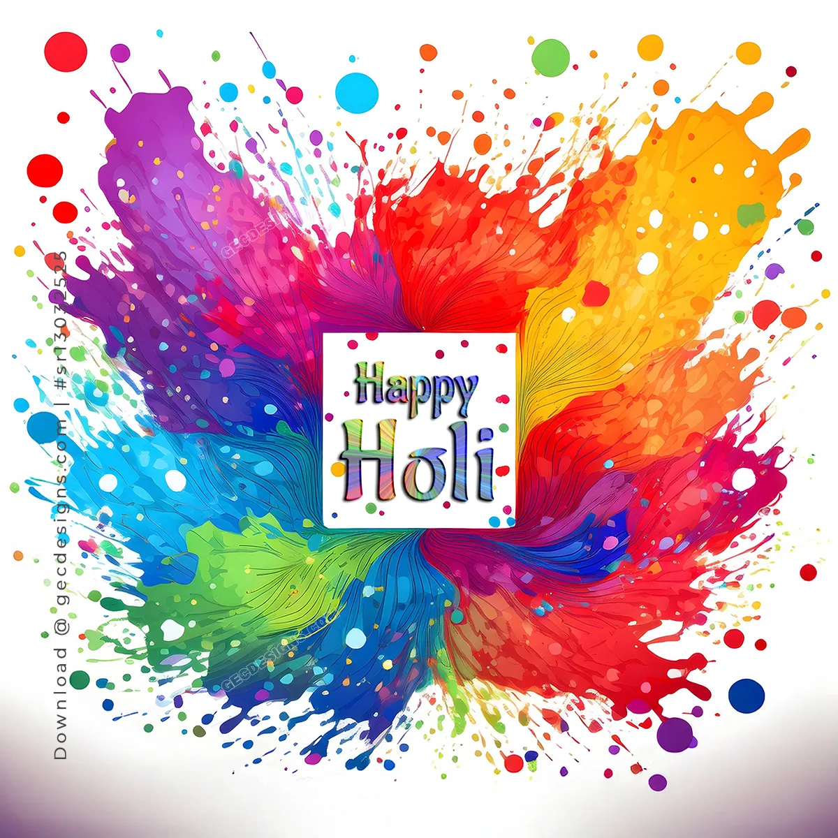 Happy Holi wishes Greeting with a color splash background - GEC Designs