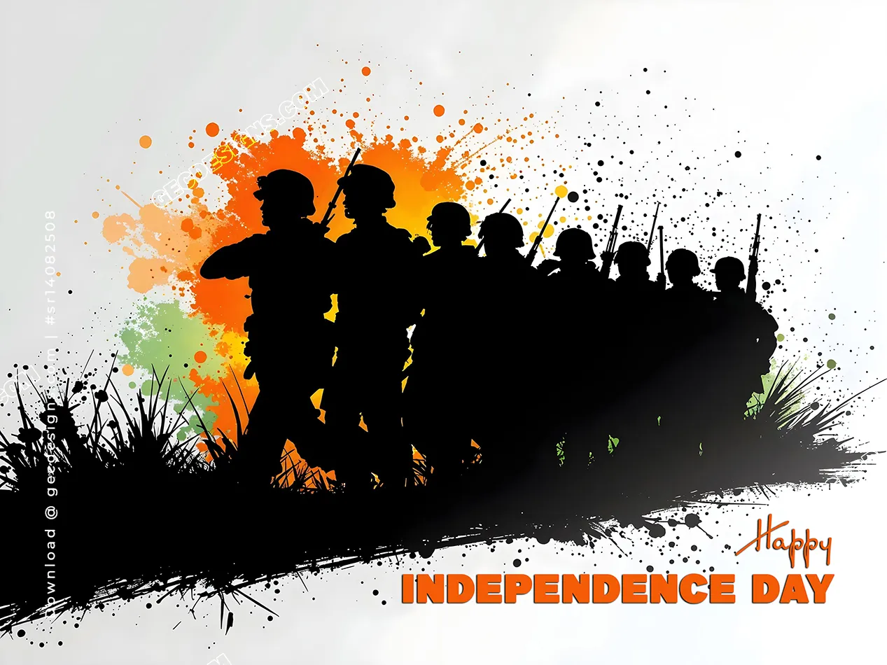 Happy Independence Day, Army Silhouette with Patriotic Background - GEC Designs