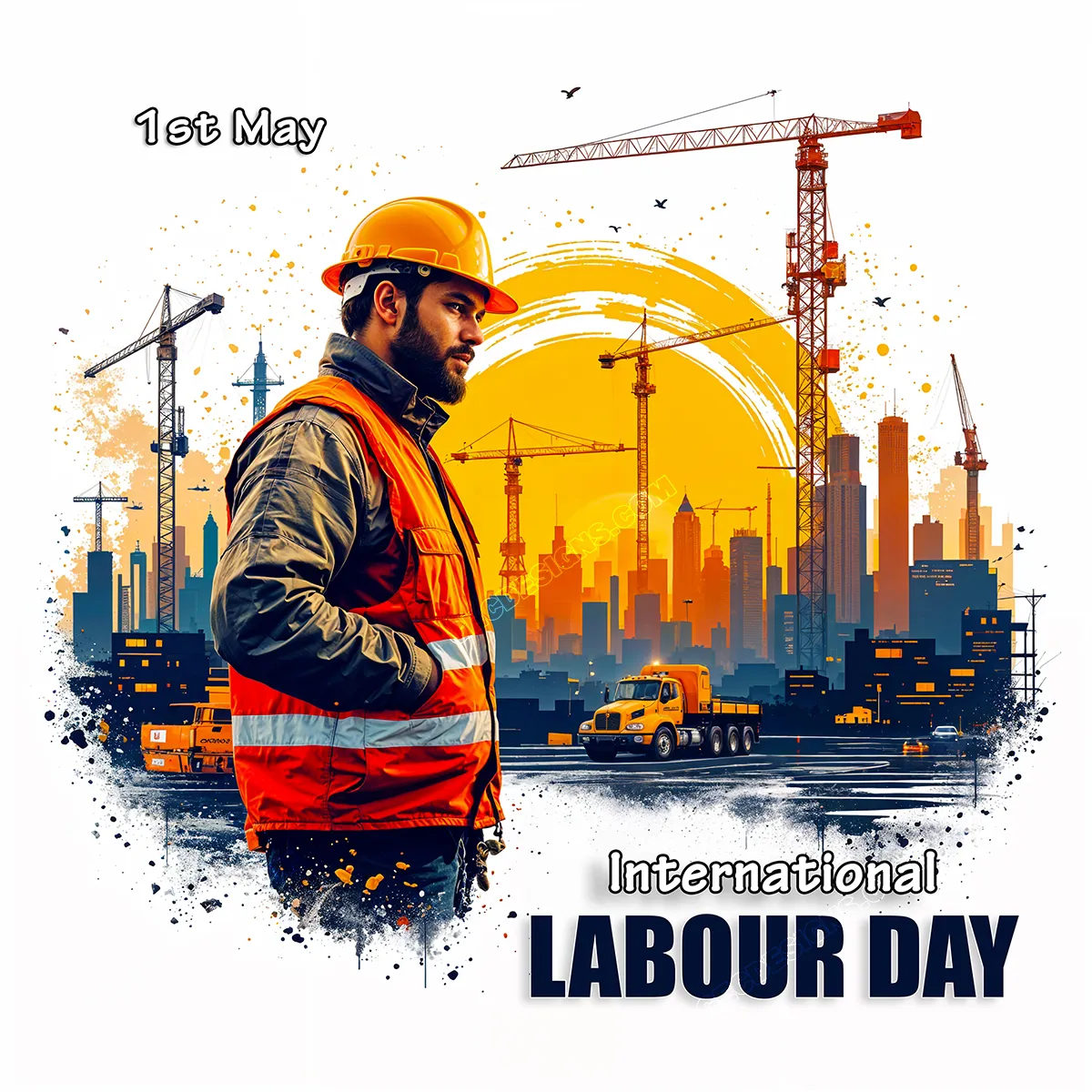 Happy International Workers Day May Day illustration building ...
