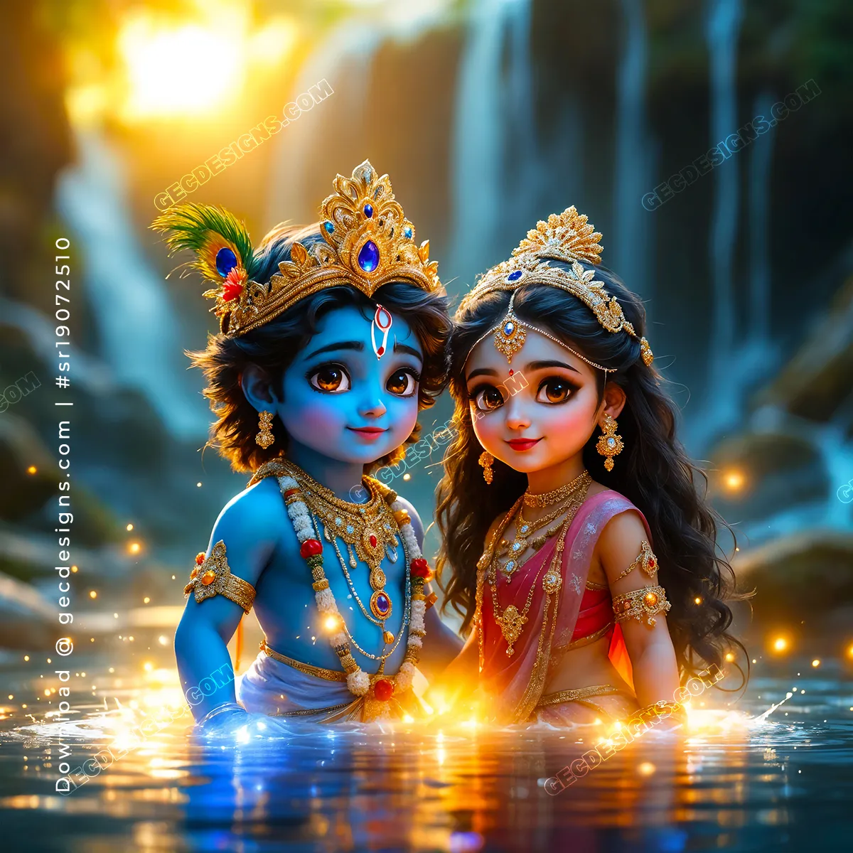Happy Janmashtami wishes, Cute Lord Krishna and Radha in a Waterfall ...