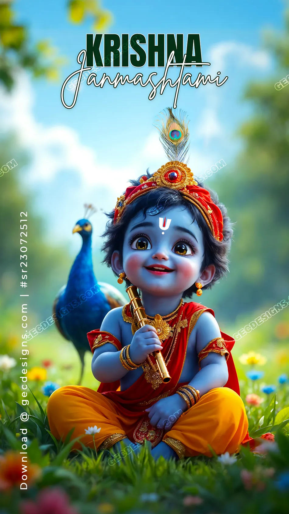 Happy Krishna Janmashtami Image of Smiling Little Krishna with Flute ...