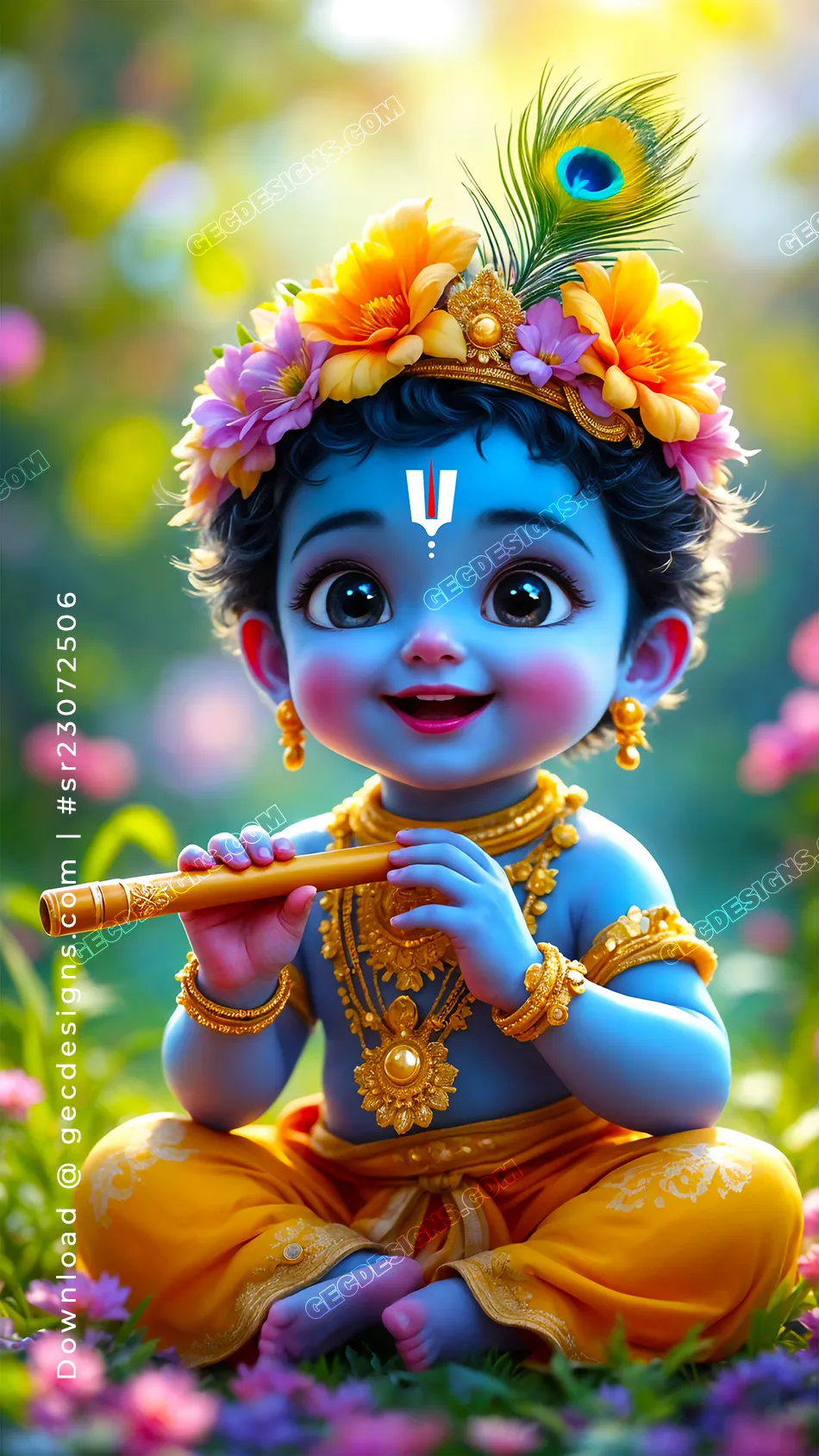 Happy Krishna Janmashtami Wishes Image of Cute Baby Krishna with Flute ...