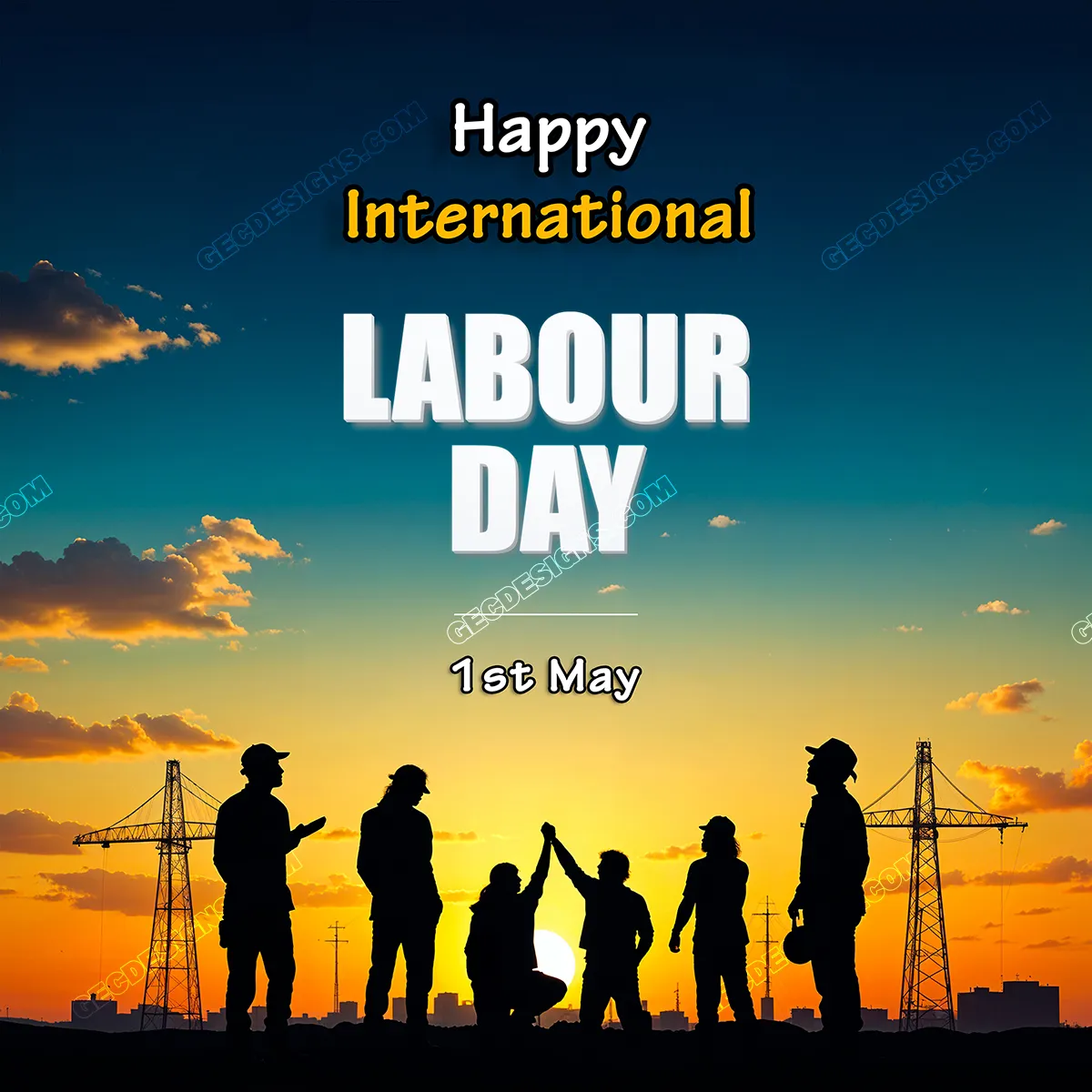 Happy Labour Day vector May Day social media poster workers in action ...