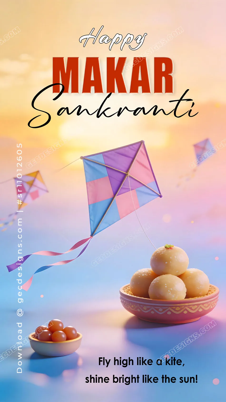 Happy Makar Sankranti image with colorful flying kites and traditional ...