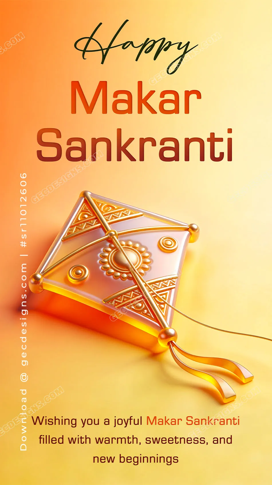 Happy Makar Sankranti image with elegant golden kite design and warm ...
