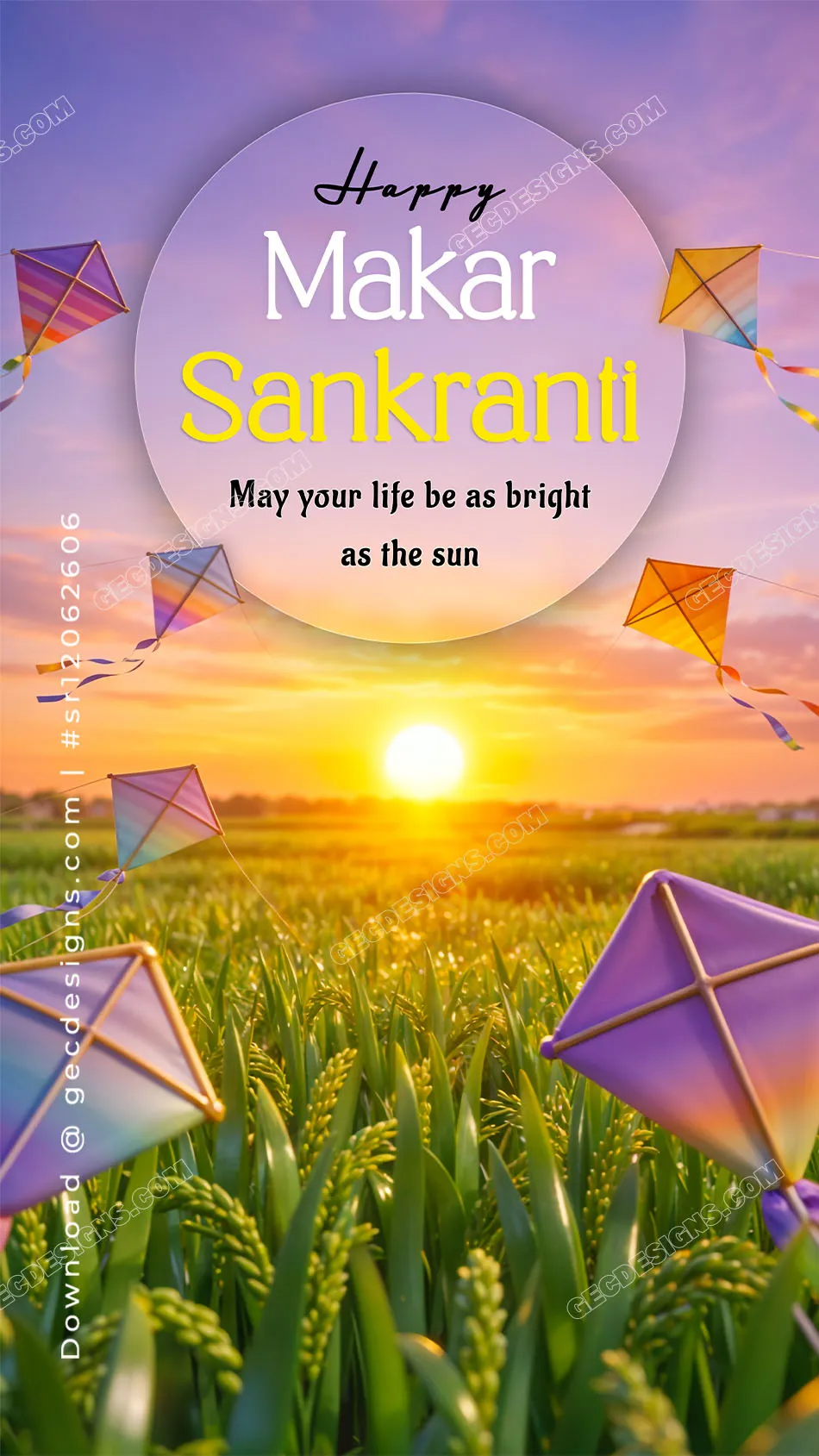 Happy Makar Sankranti Wishes Image with Flying Kites, Sunrise Sky, and ...