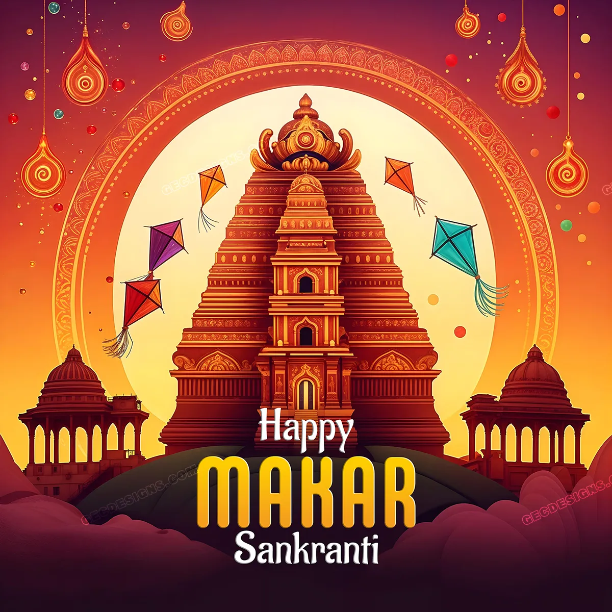 Happy Makar Sankranti image with elegant golden kite design and warm ...