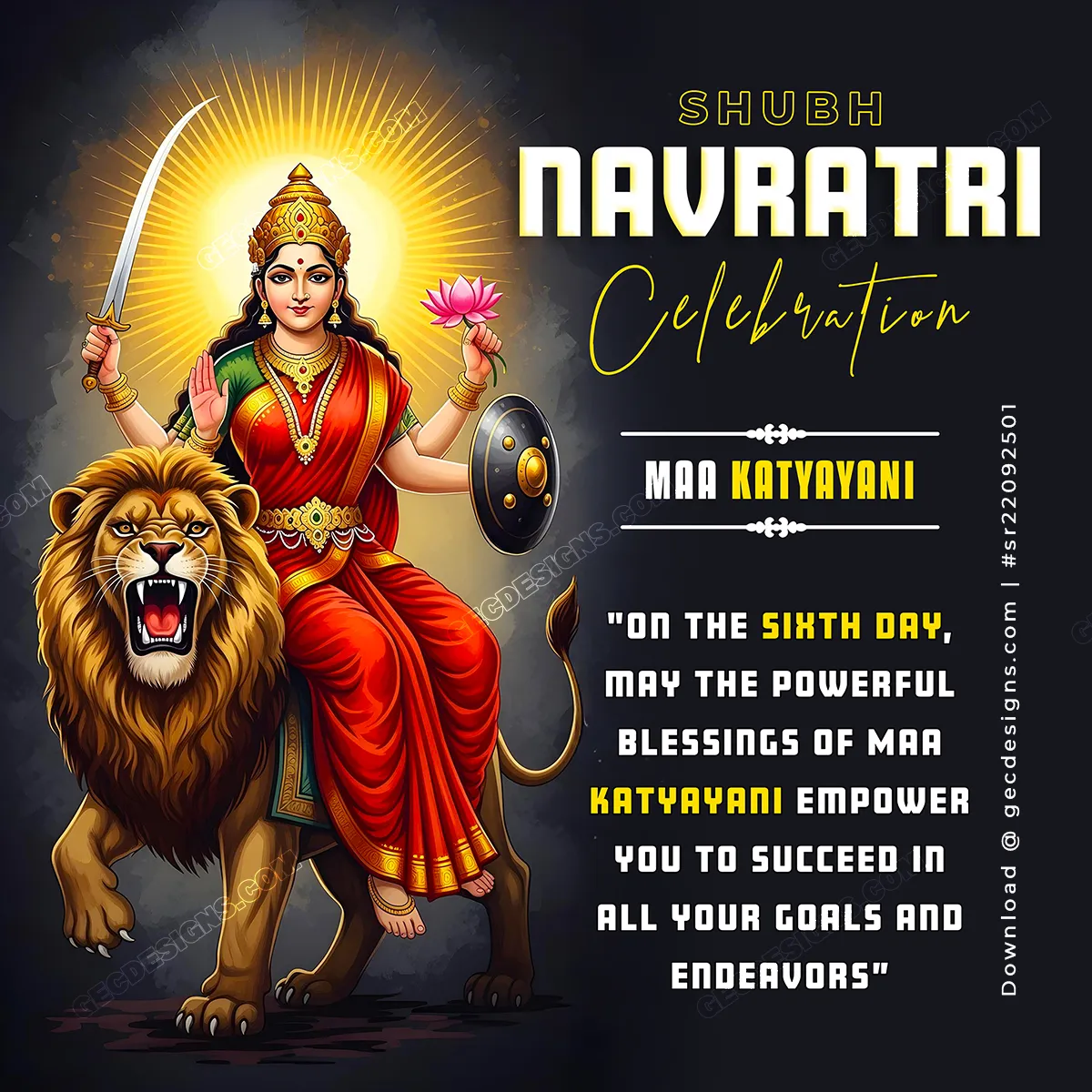 Happy Navratri 2025 Day 6 wishes with Maa Katyayani image of power and protection - GEC Designs