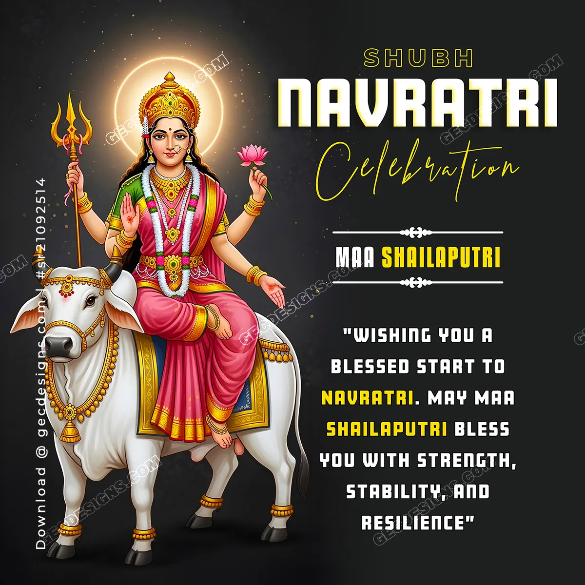 Happy Navratri 2025 wishes for Day 1, Maa Shailputri blessings image - GEC Designs