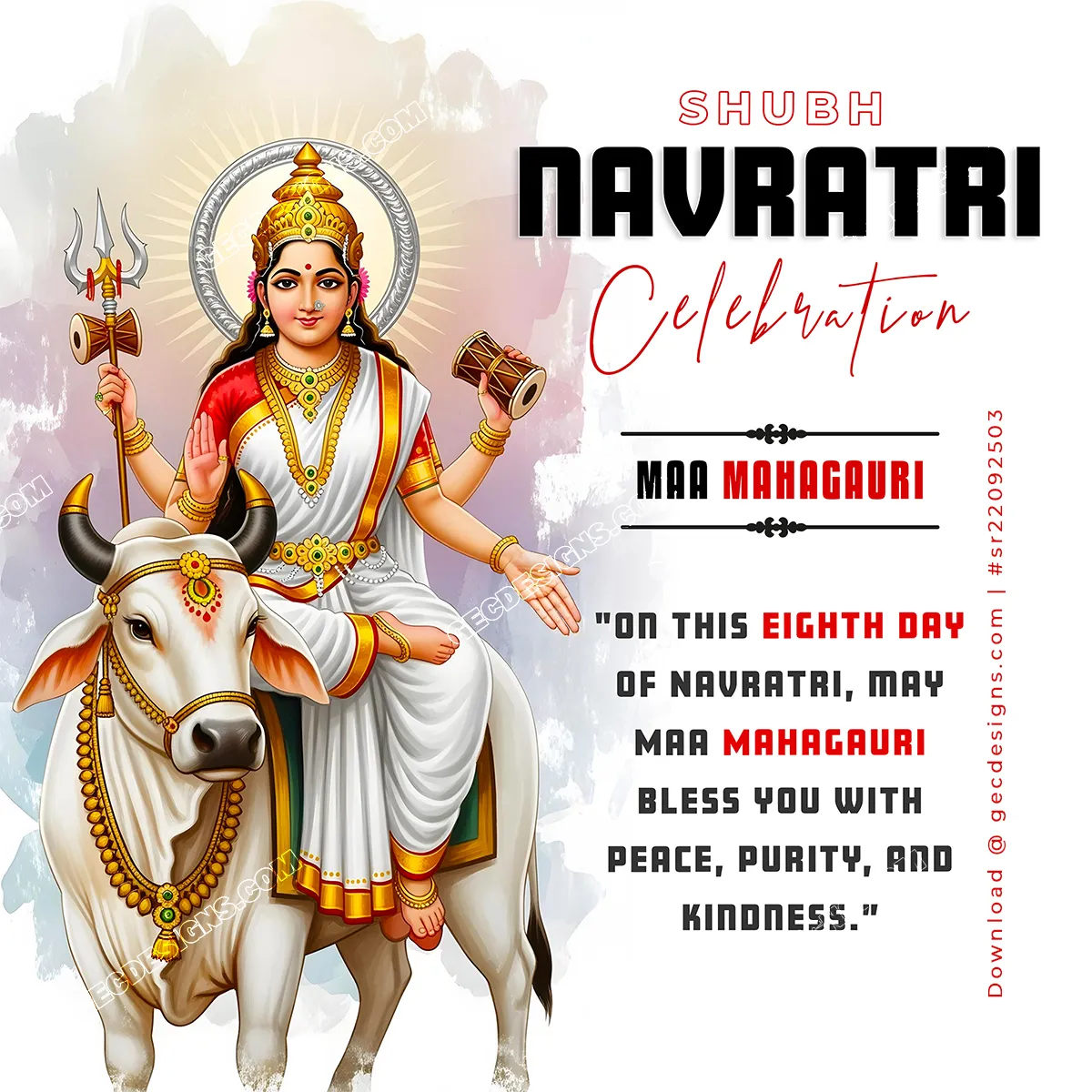 Happy Navratri Day 8 wishes with Maa Mahagauri image of purity and ...