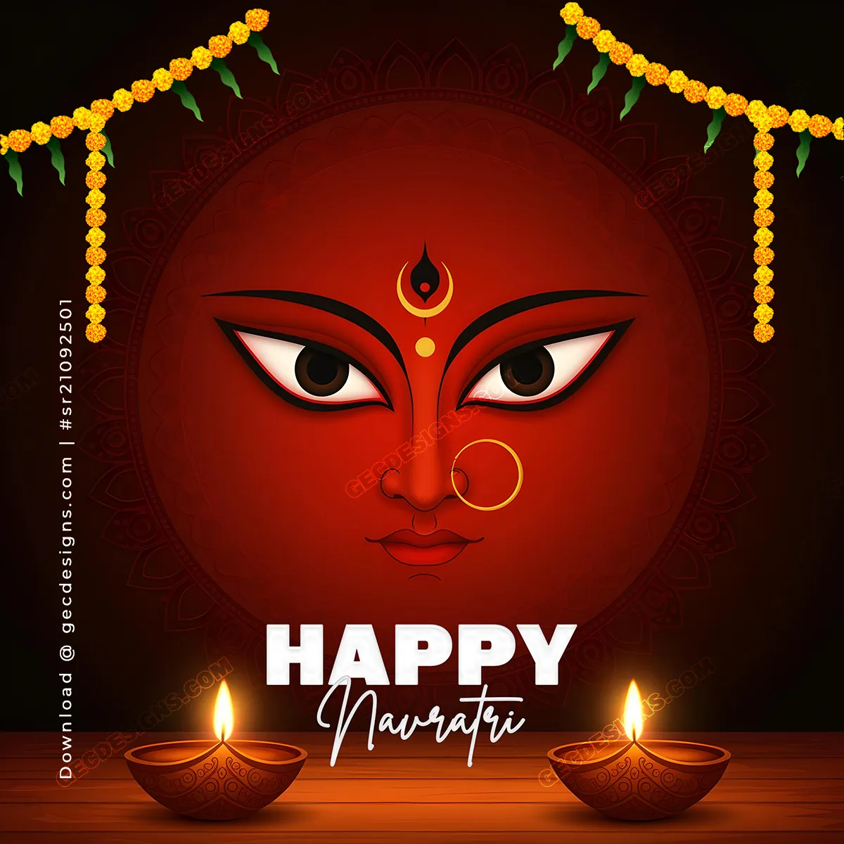Happy Navratri, Vijayadashami wishes with Devi Face Illustration, Diyas ...