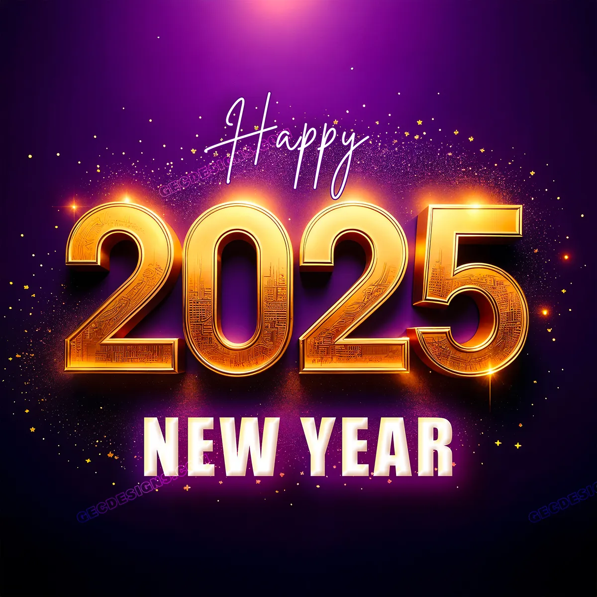 Happy New Year 2025, Golden numbers in Purple Background image - GEC Designs