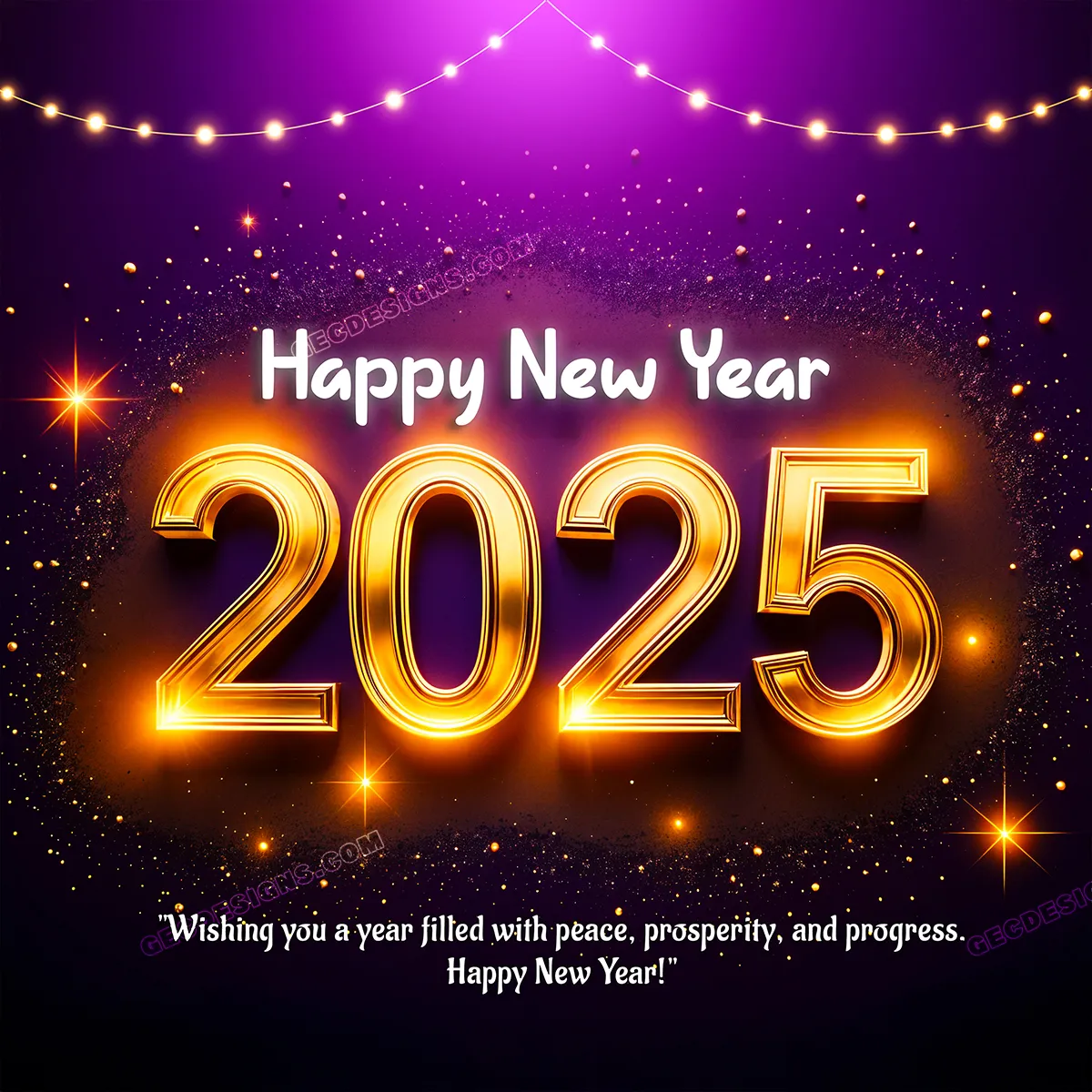 Happy New Year 2025 wishes and greetings in beautiful purple background - GEC Designs