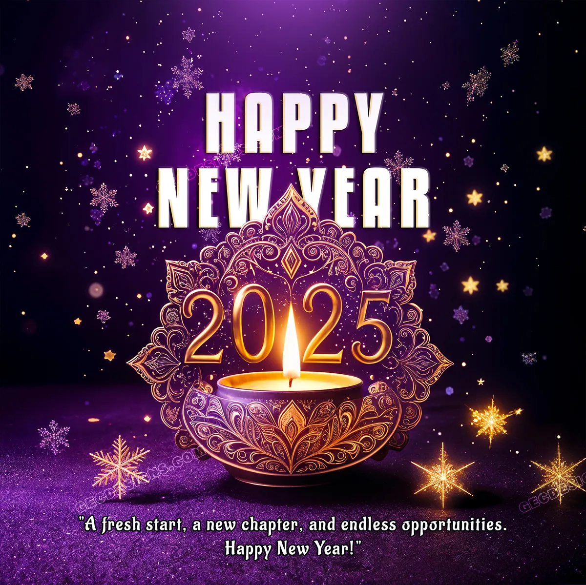 Happy New Year 2025 wishes, celebrate this New Year with a sparkling illuminated candle on a ...