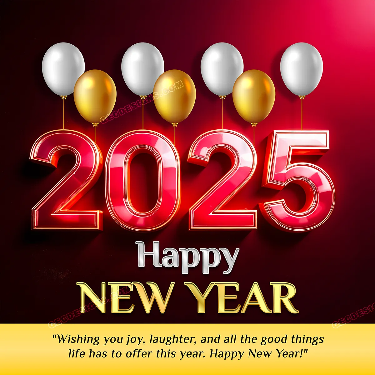 Happy New Year 2025 Wishes in an elegant Red background - GEC Designs