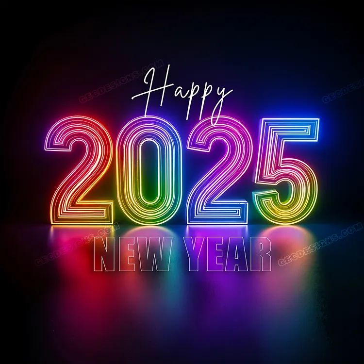 Happy New Year 2025 Wishes in Neon Effect - GEC Designs