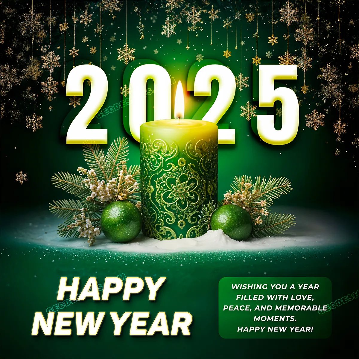 Happy New Year 2025 wishes on a beautiful green HD background with ...