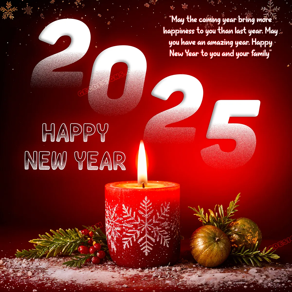 Happy New Year 2025 wishes with a beautiful red background - GEC Designs