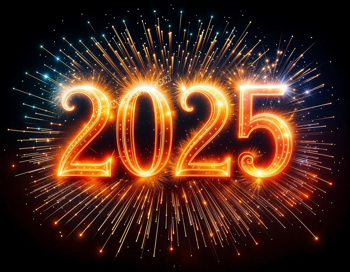 Happy New Year 2025 Wishes with Colorful fireworks background - GEC Designs