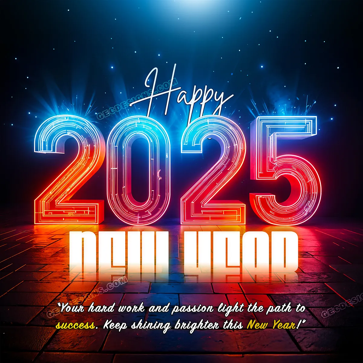 Happy New Year 2025 wishes with glowing neon light background - GEC Designs