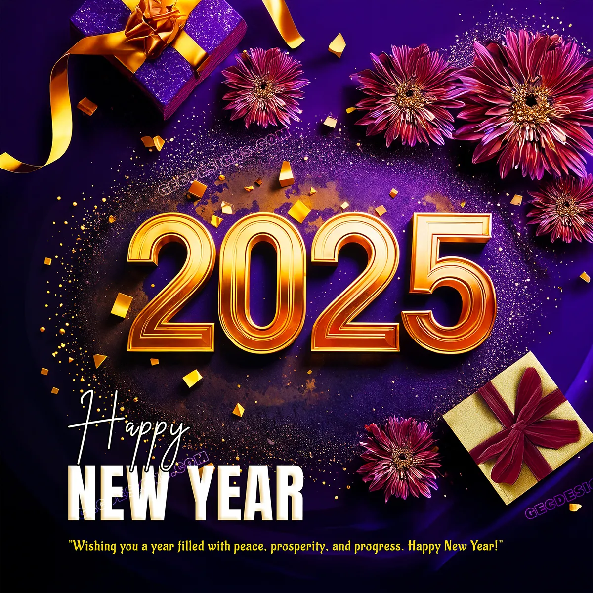 Happy New Year 2025 Wishes with Golden dust on a purple background ...