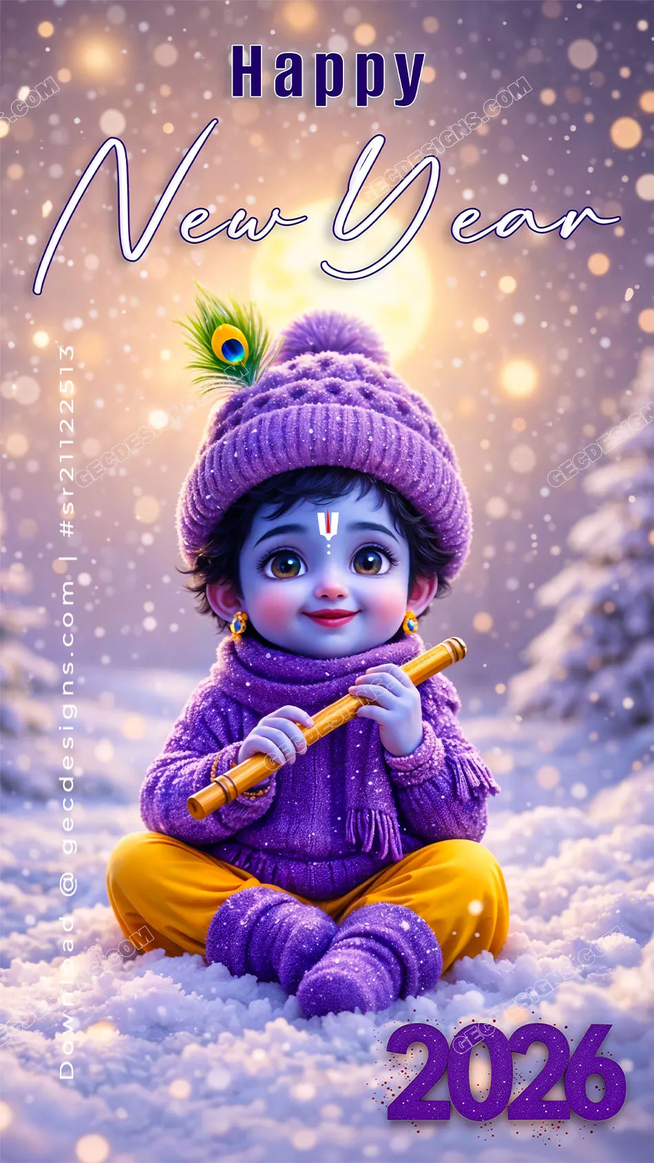 Happy New Year 2026 with Lord Krishna Image for Peace, Blessings, and New Beginnings - GEC Designs