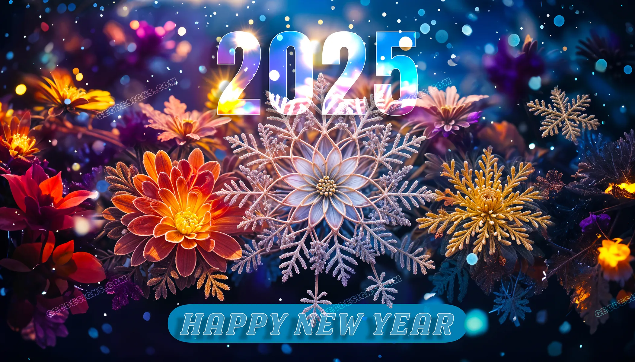 Happy New Year Greetings with Snowflakes background | GEC Designs