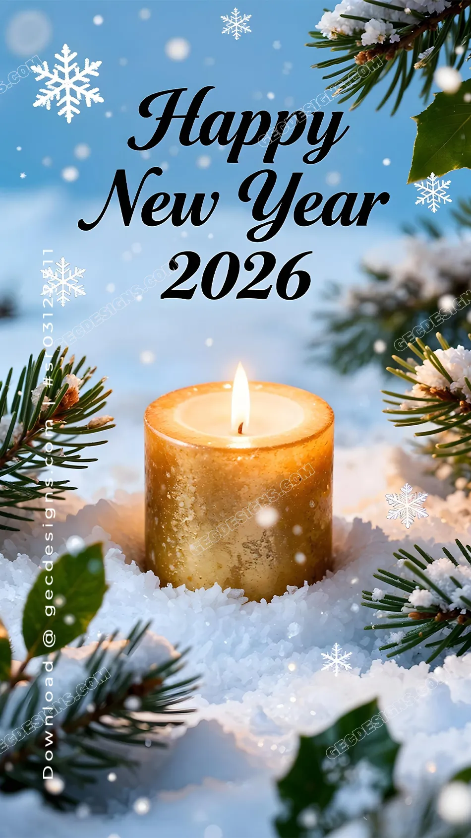 Happy New Year wishes 2026 image featuring a golden candle surrounded ...