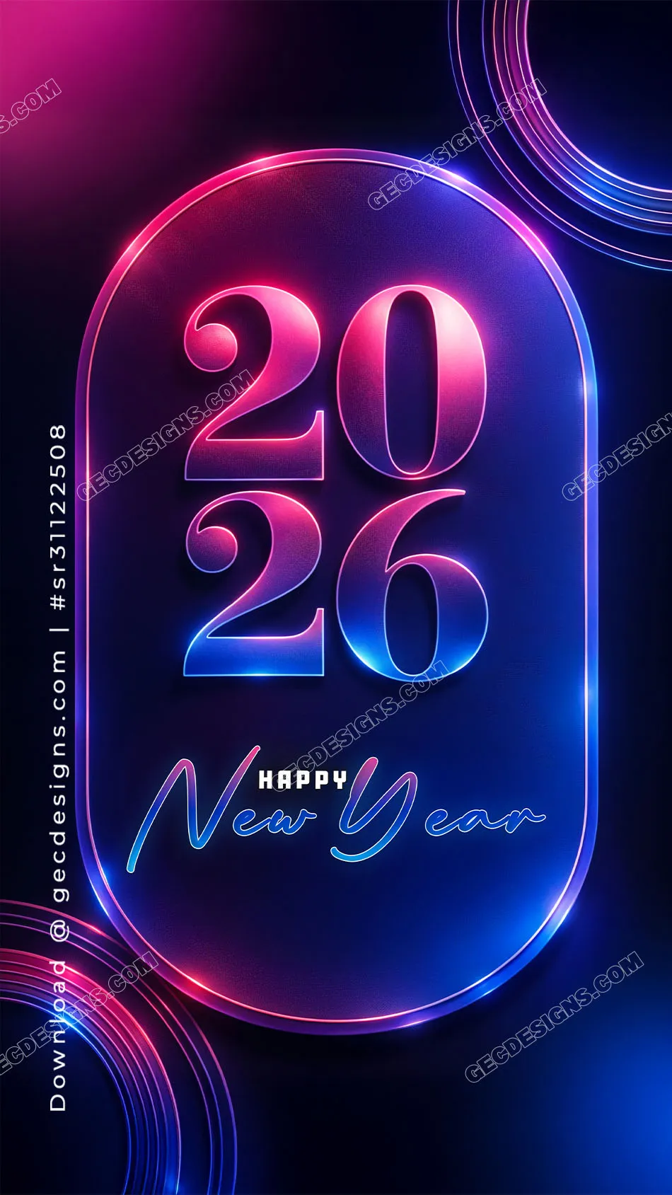 Happy New Year Wishes 2026 Image with Neon Capsule Design, Futuristic ...
