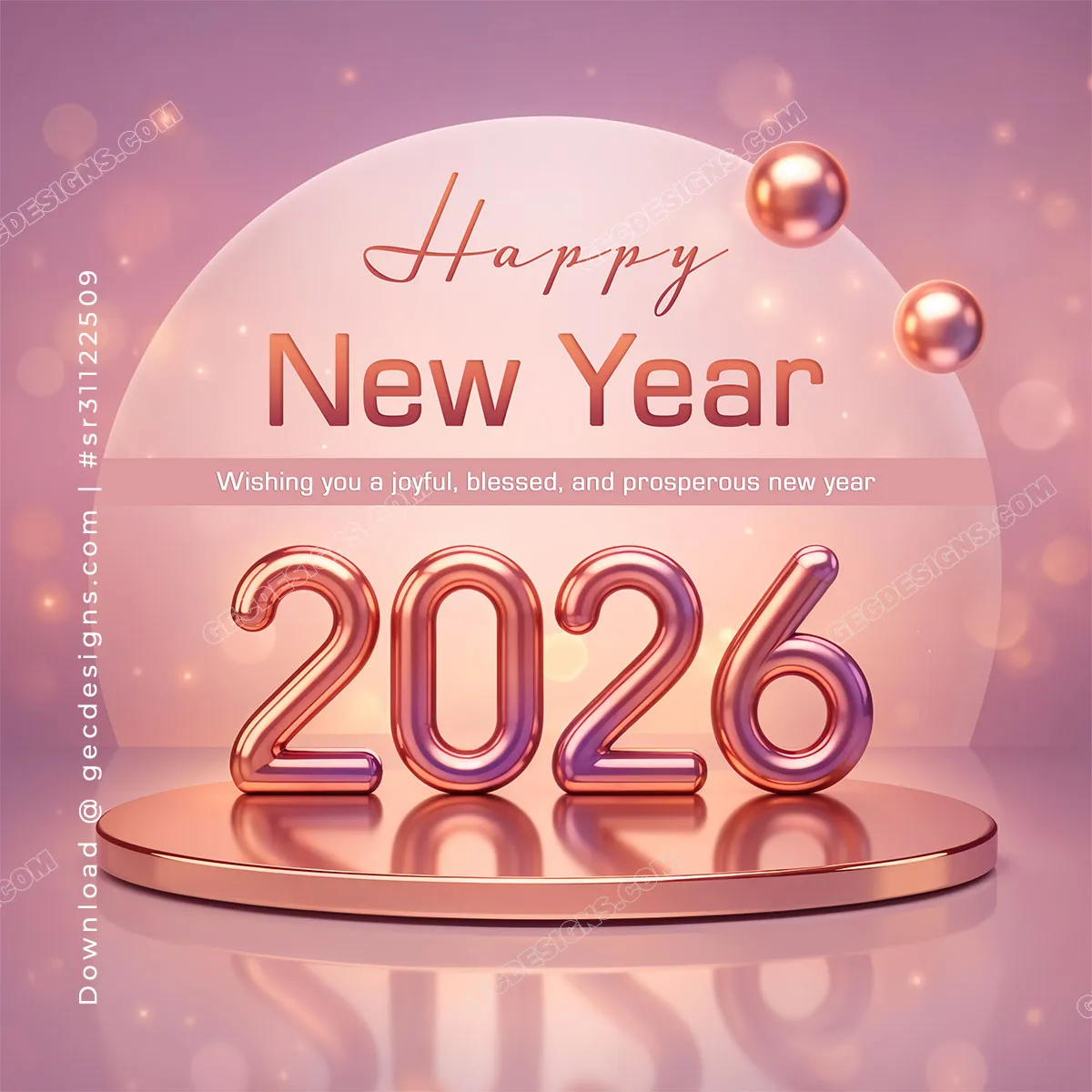 Happy New Year Wishes 2026 Image with Rose Gold Podium, Soft Glow, and ...