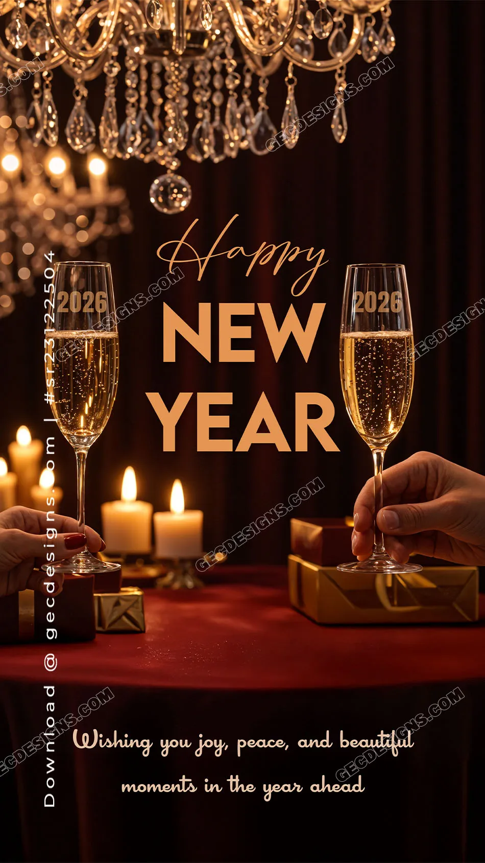Happy New Year Wishes Image with Champagne Glasses, Candlelight, and ...