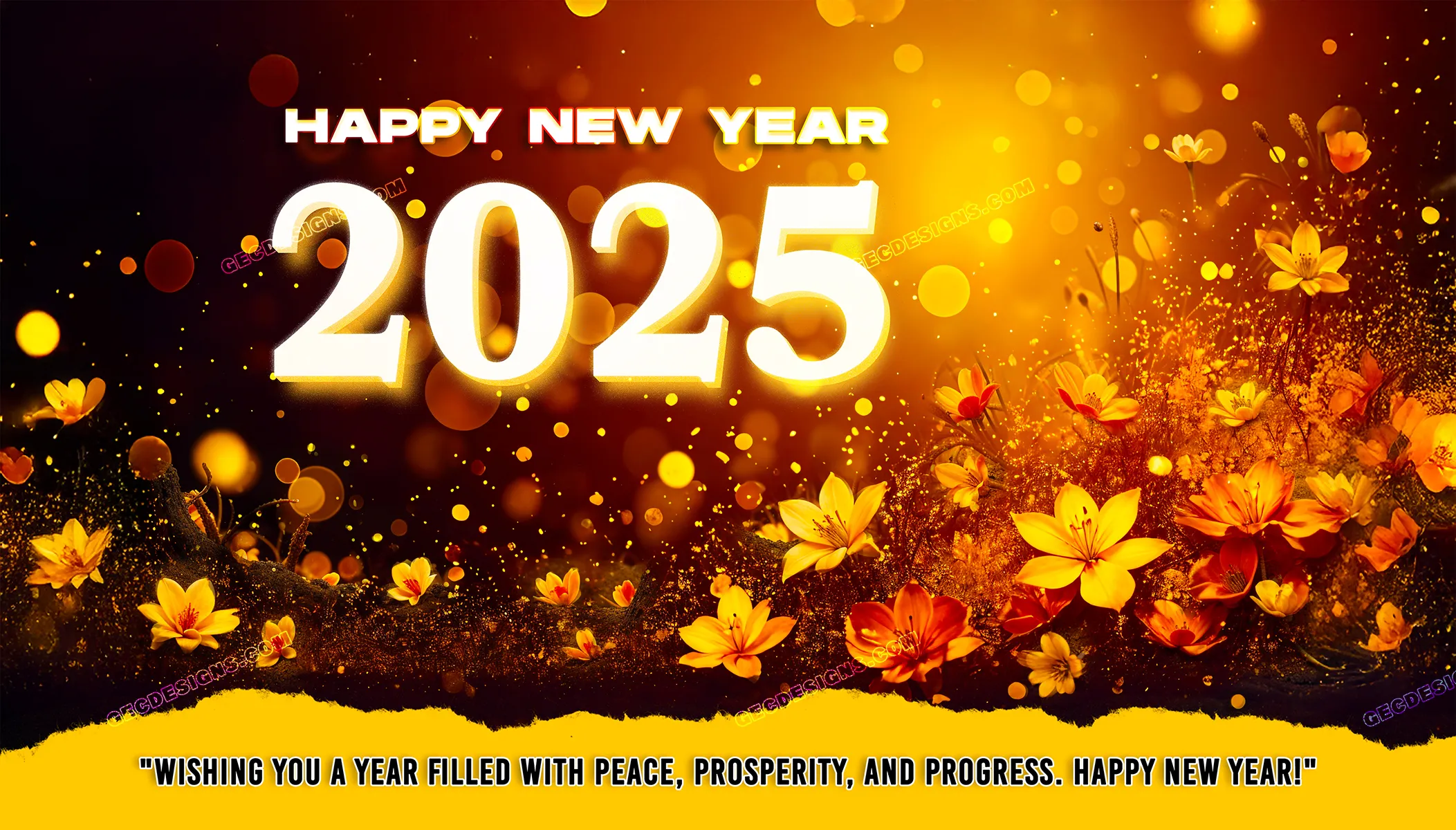 Happy New Year Wishes with a Yellow flower background image - GEC Designs