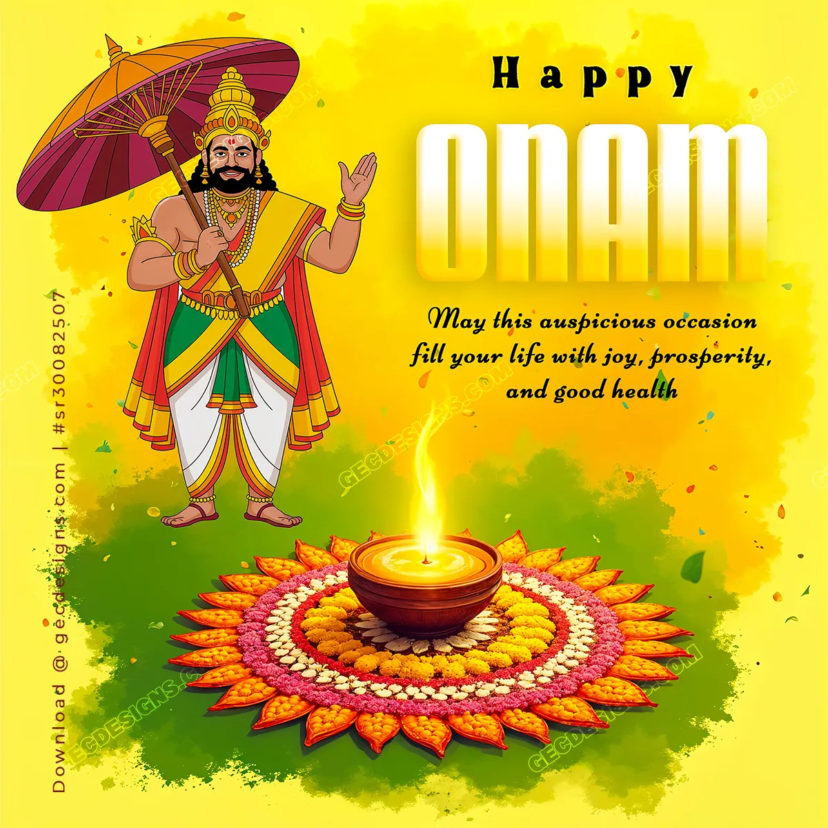 Happy Onam 2025 Wishes with King Mahabali, Traditional diya, and ...