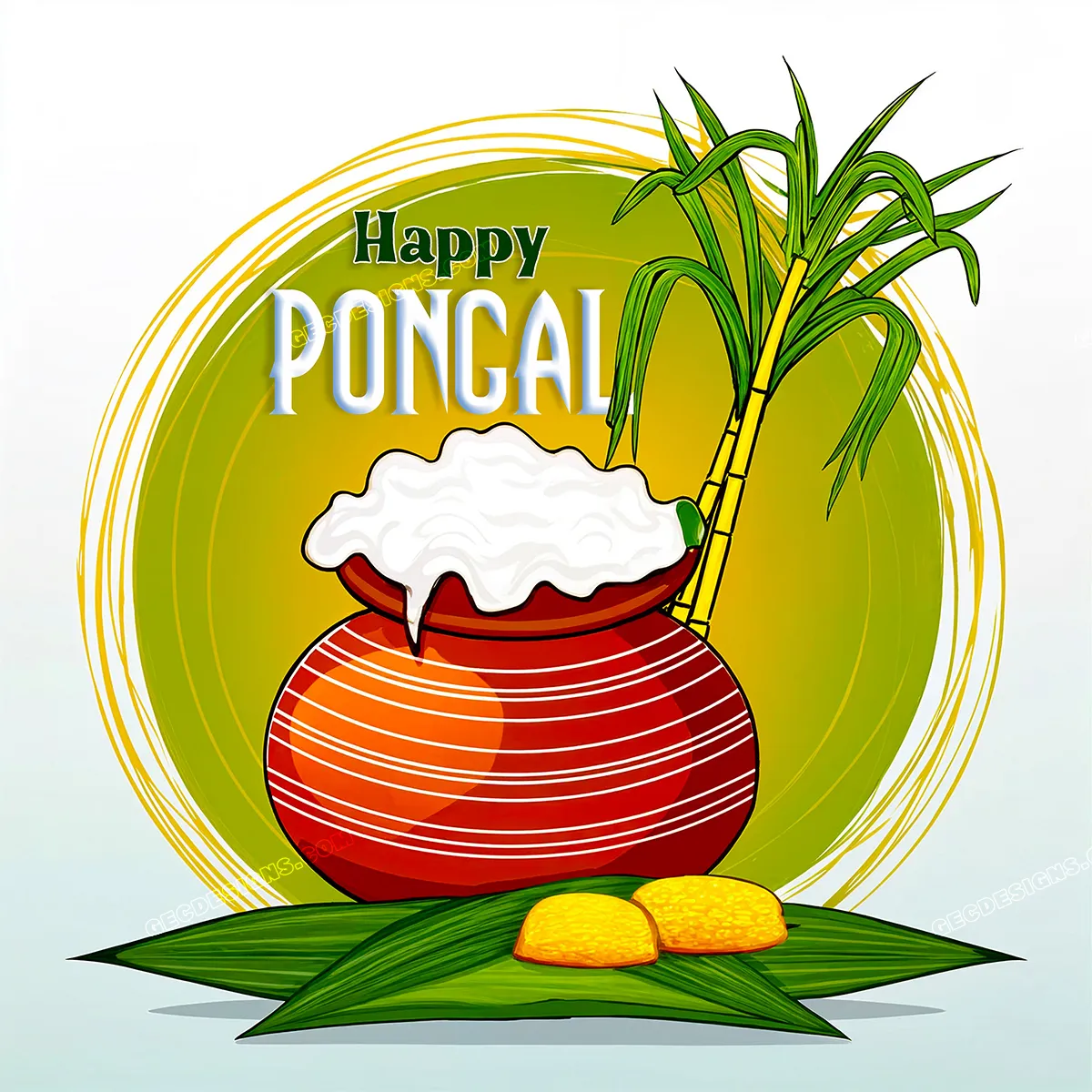 Happy Pongal 2025 Wishes and Greetings with Pongal Pot and Sugarcane ...