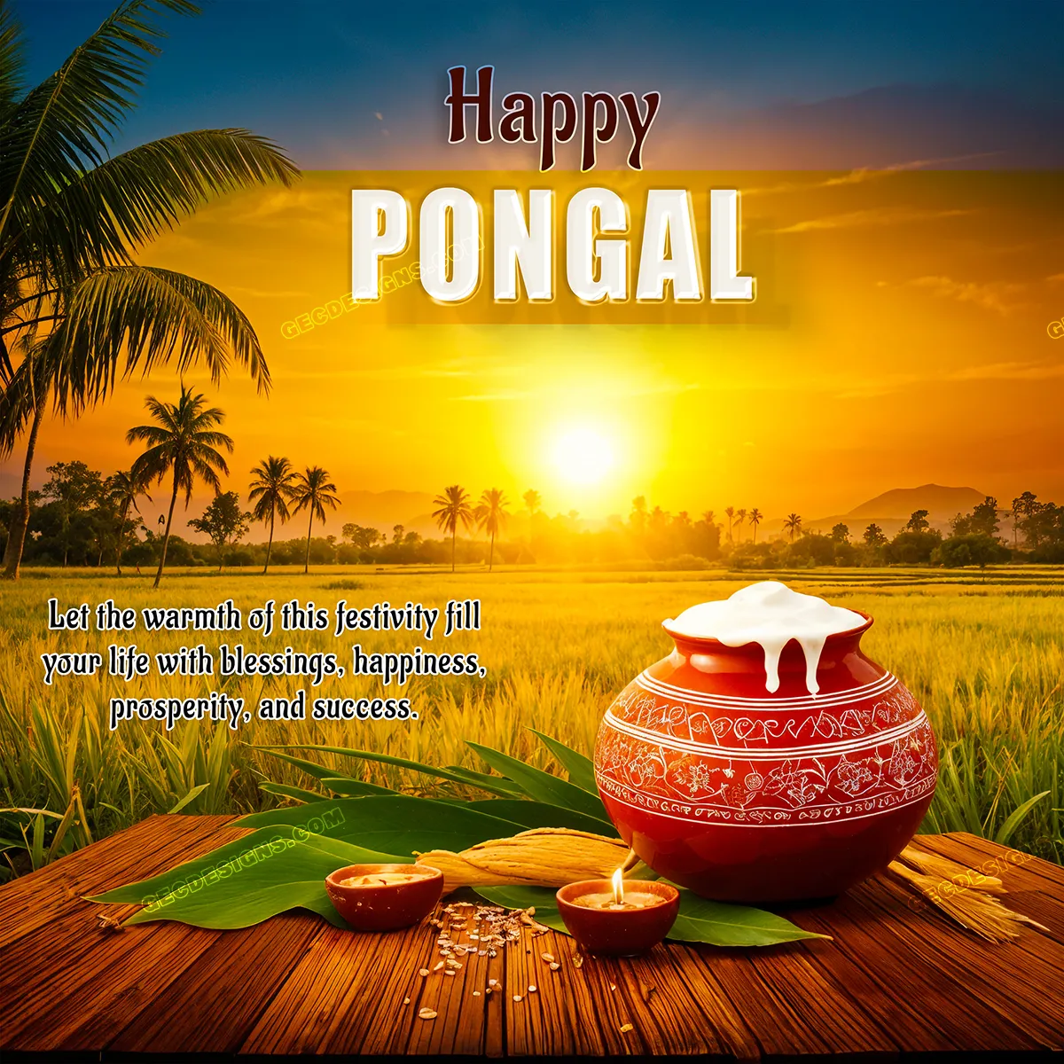 Happy Pongal 2025, Wishes with traditional Pongal festival background ...