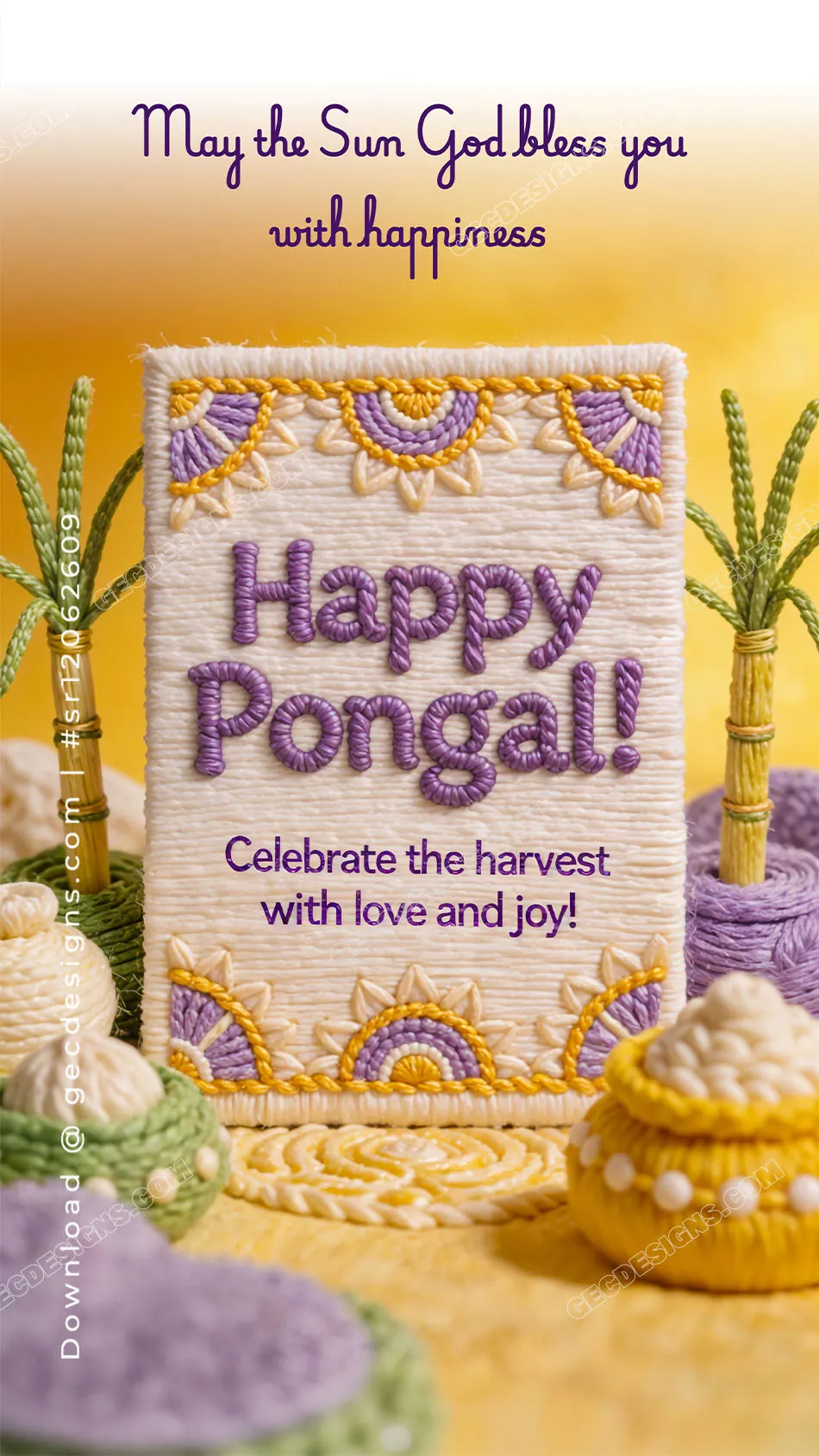 Happy Pongal Image with Temple Background, Traditional Pongal Setup ...