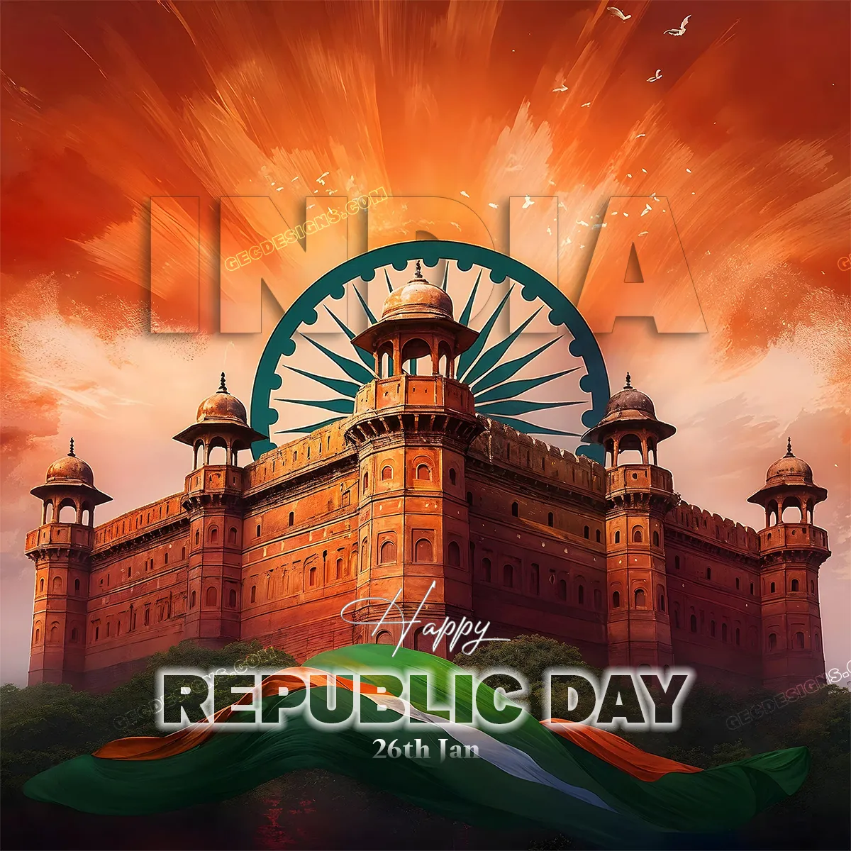Happy Republic Day 2025, Beautiful Indian National flag background with Red fort | GEC Designs
