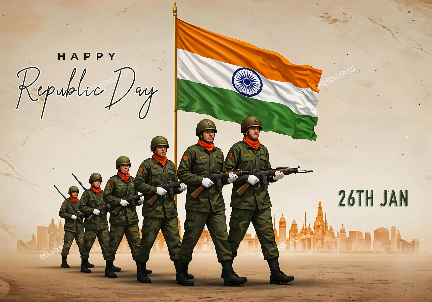 Happy Republic Day, Brave Indian parade with Indian flag background ...