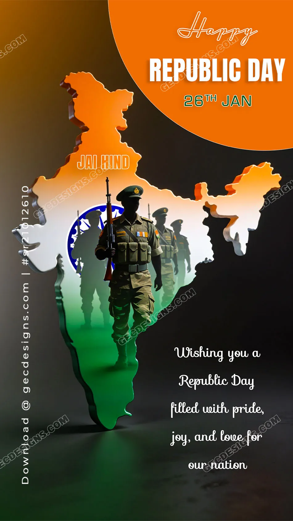 Happy Republic Day image with Indian army march, tricolor India map ...