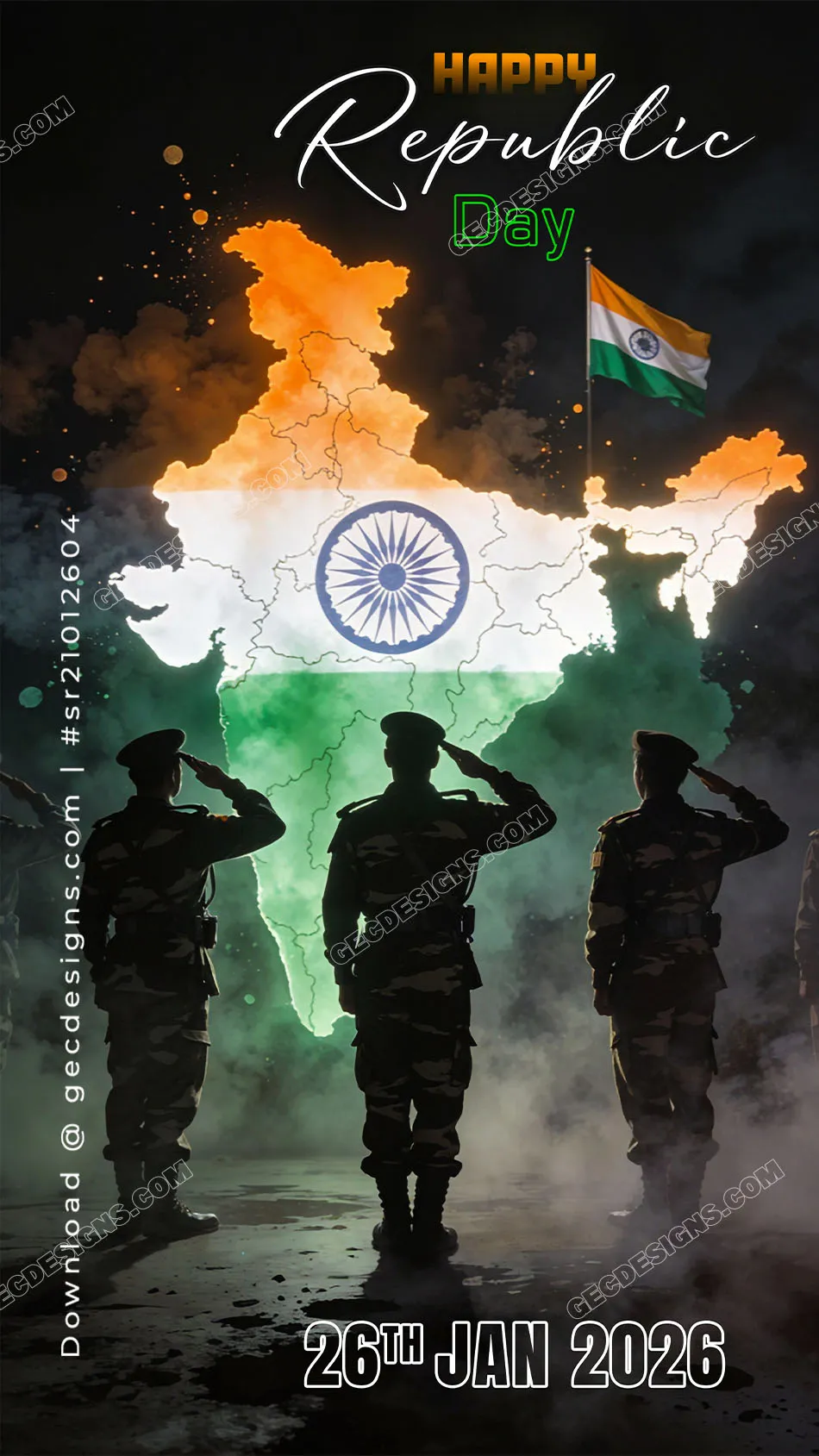 Happy Republic Day image with Indian army march, tricolor India map ...