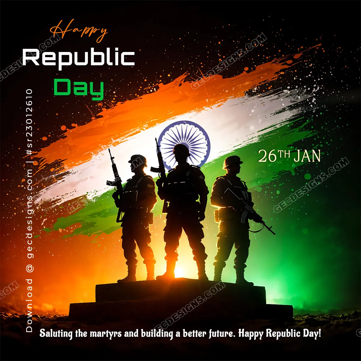 Happy Republic Day Wishes Image with Indian Soldiers Silhouette and ...