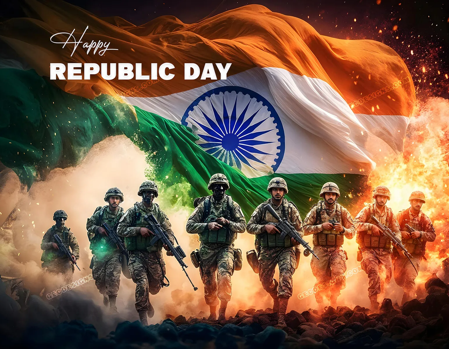 Happy Republic Day wishes, Indian army in action with Indian flag ...
